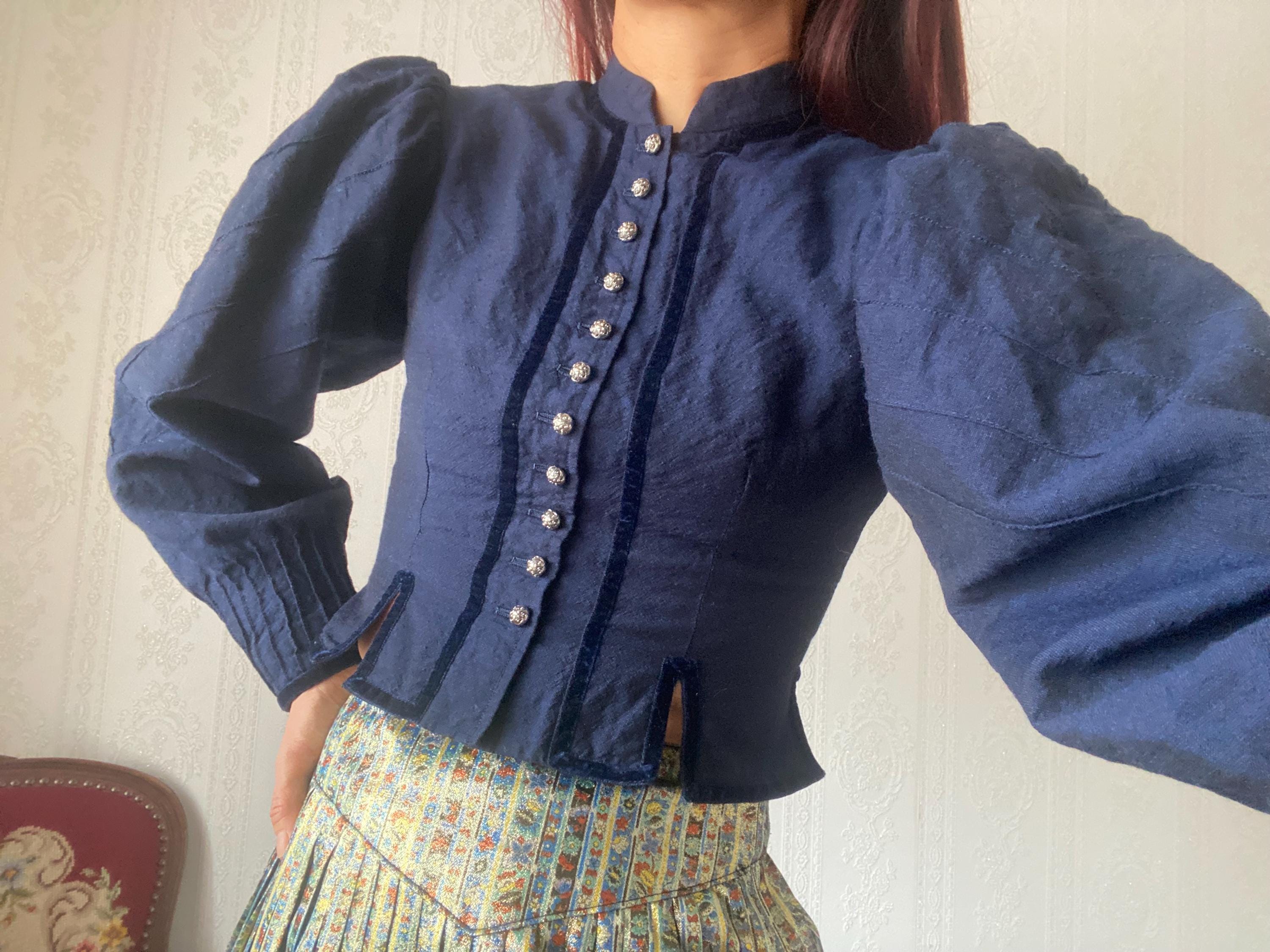 Vintage Cotton Blend Ocean Blue Folklore Top/blouse/ XXS - XS - Etsy