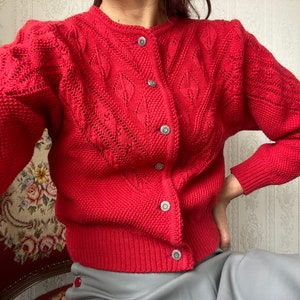 Vintage Red Wool Knit Folklore Cardigan/ S Petite M - Etsy