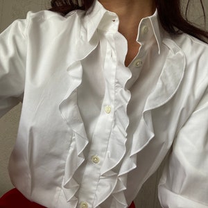White Ruffle Cotton Long Sleeve Blouse/ Shirt/ M - L - Etsy