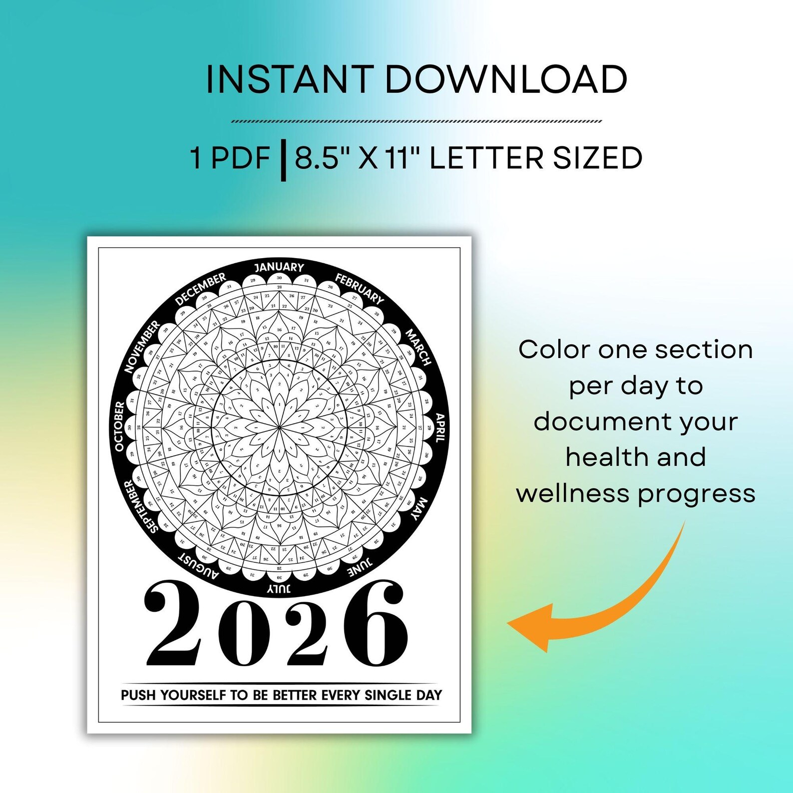 Printable 2026 Daily Health & Wellness Calendar Tracker - Etsy