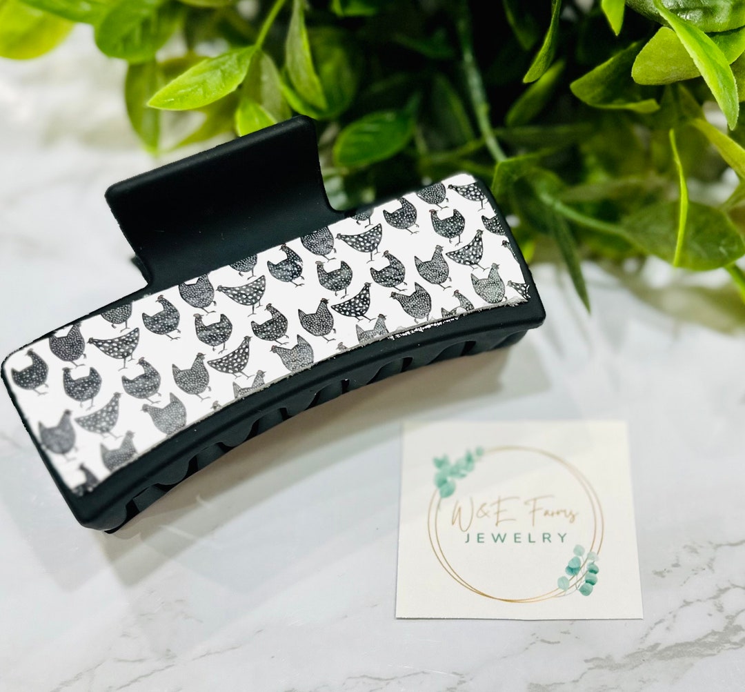 Chicken Print on Genuine Leather Hair Claw Clip - Etsy