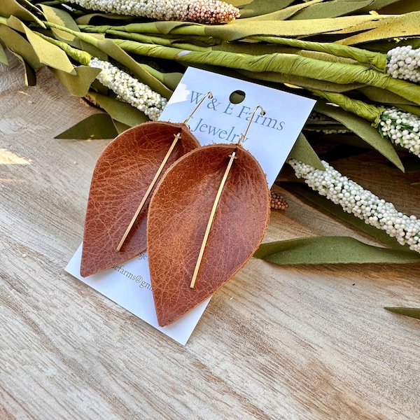 Leather Leaf Earrings - Etsy