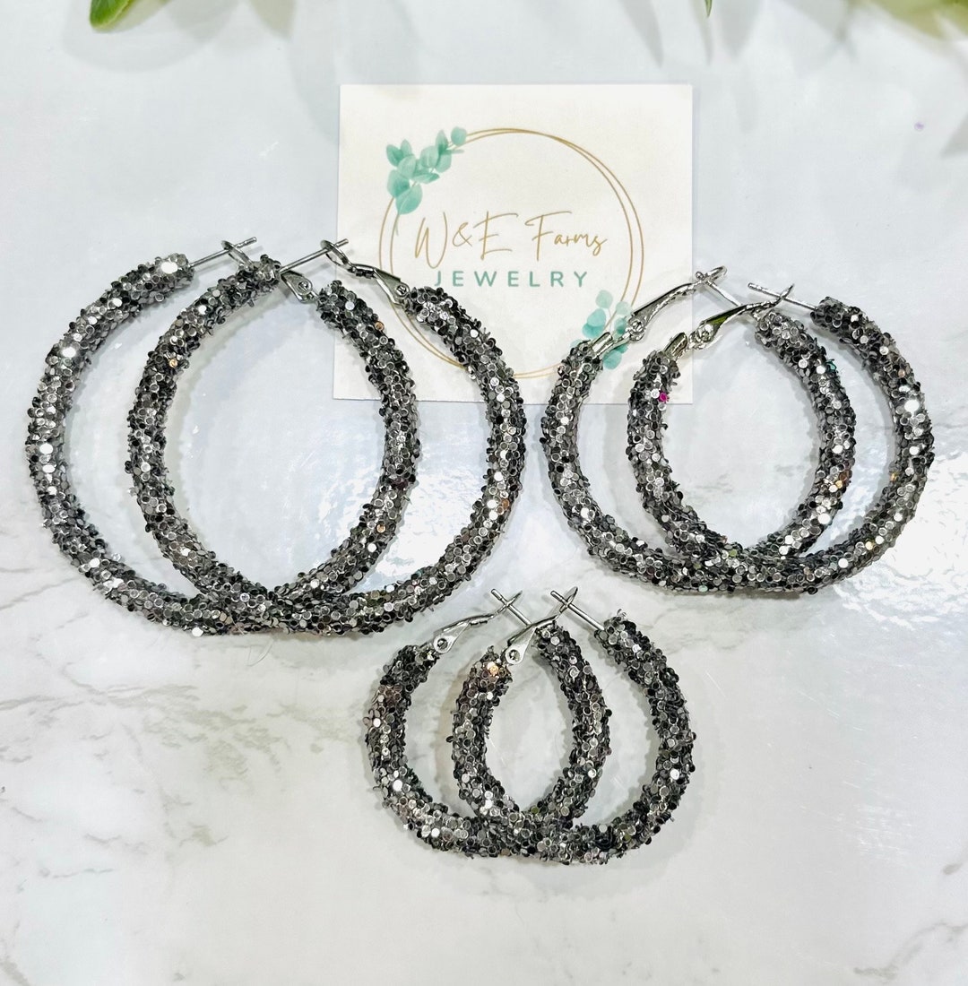 Pewter Glitter Earring Hoops - Etsy