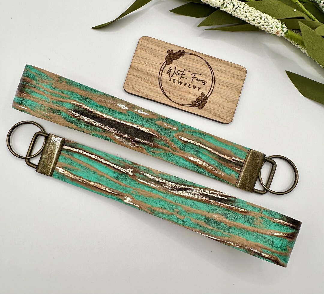 Rustic Turquoise Leather Key Fob Wristlet Keychain - Etsy
