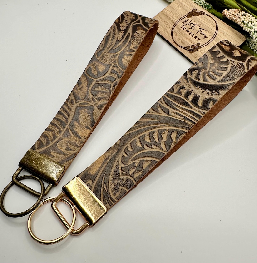 Western Tooled Leather Key Fob Keychain - Etsy