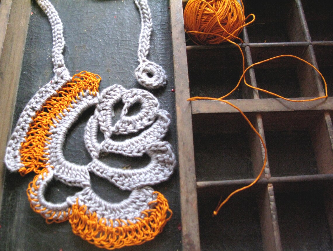 Paper Yarn, Yarn Necklace, Crochet Necklace, Cotton Yarn, Free Form ...