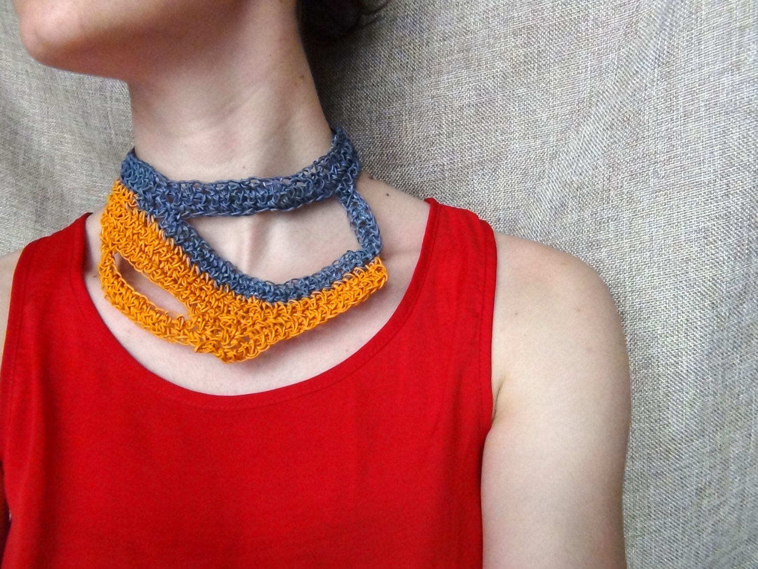 Crochet Paper Yarn, Crochet Necklace, Paper Yarn Jewelry, Statement ...