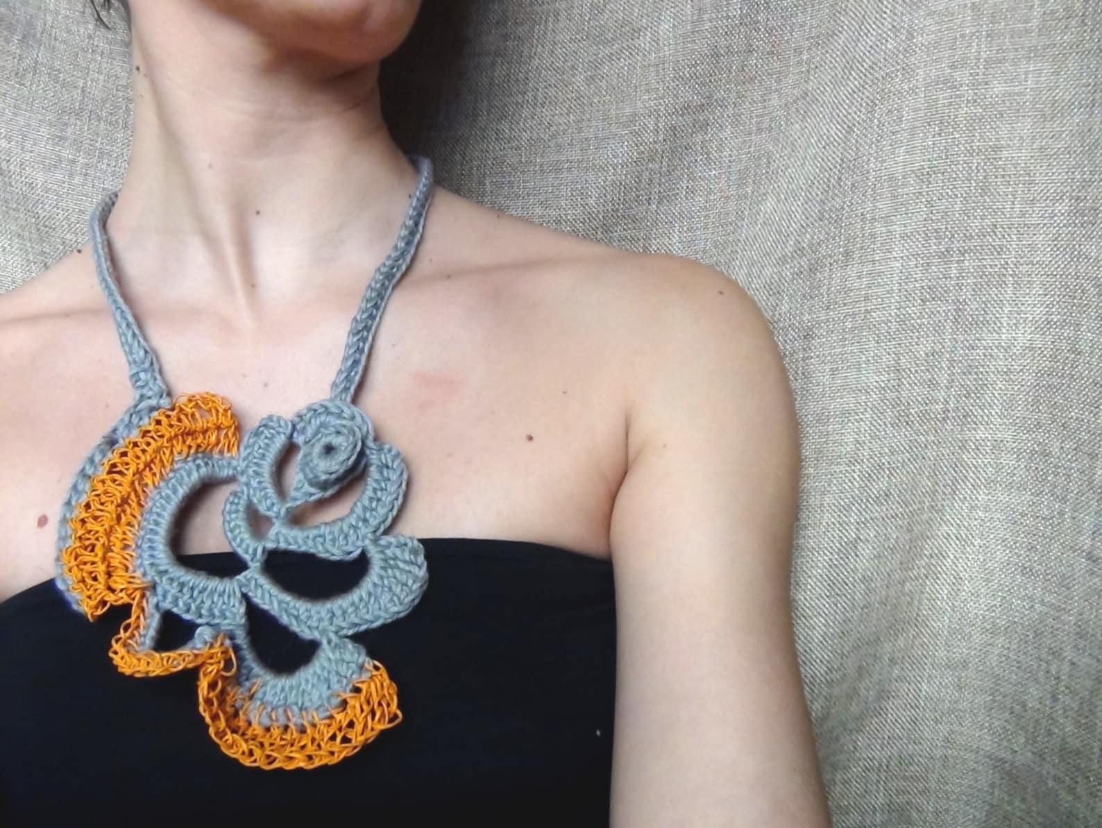 Paper Yarn, Yarn Necklace, Crochet Necklace, Cotton Yarn, Free Form ...