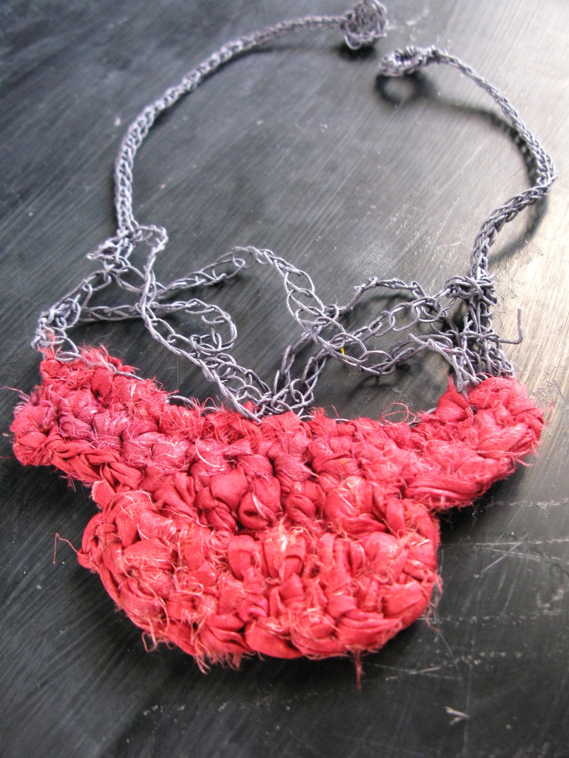 Silk Necklace, Paper Yarn, Yarn Jewellery, Red-blue, Crochet Necklace ...