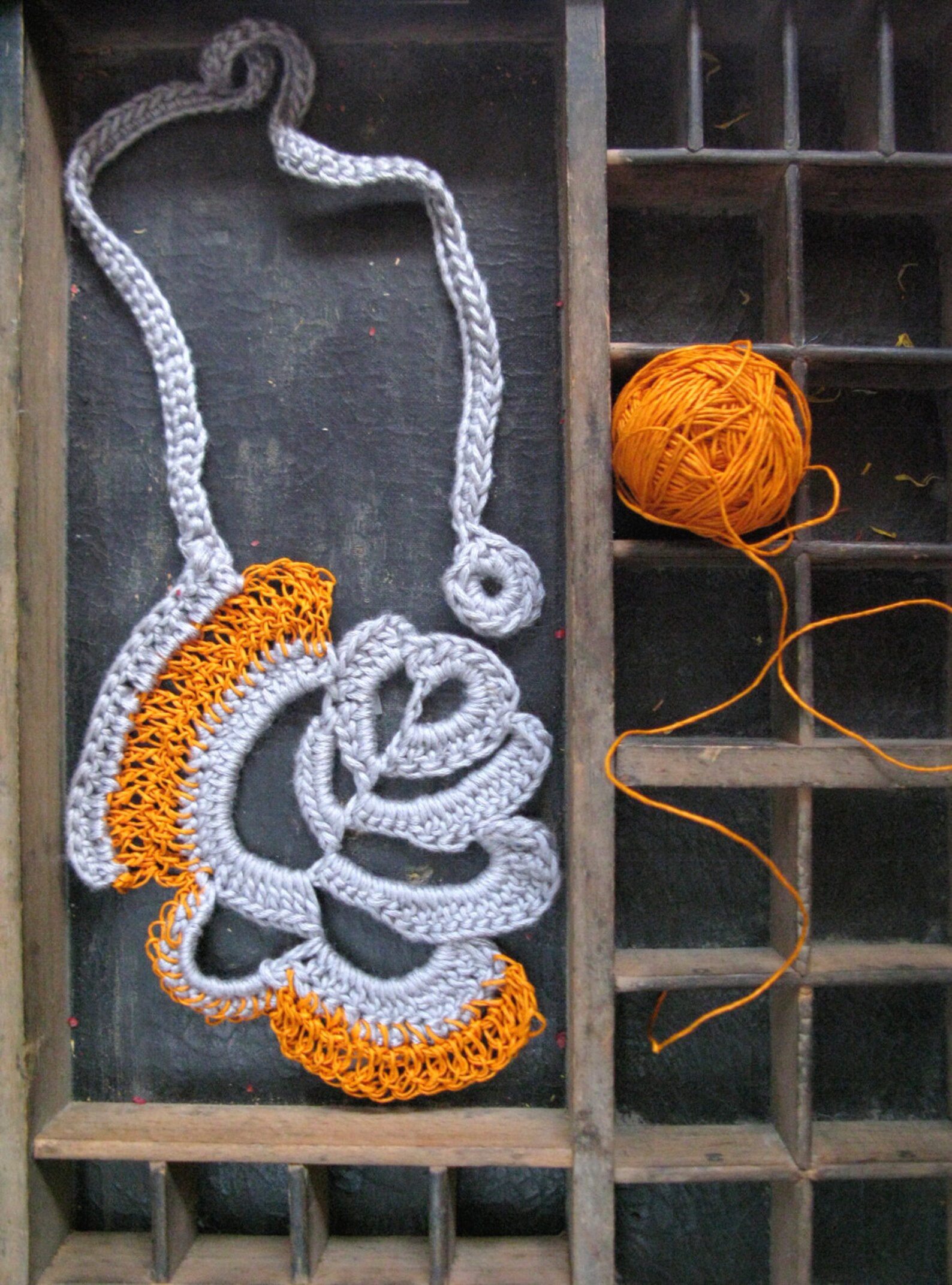 Paper Yarn, Yarn Necklace, Crochet Necklace, Cotton Yarn, Free Form ...