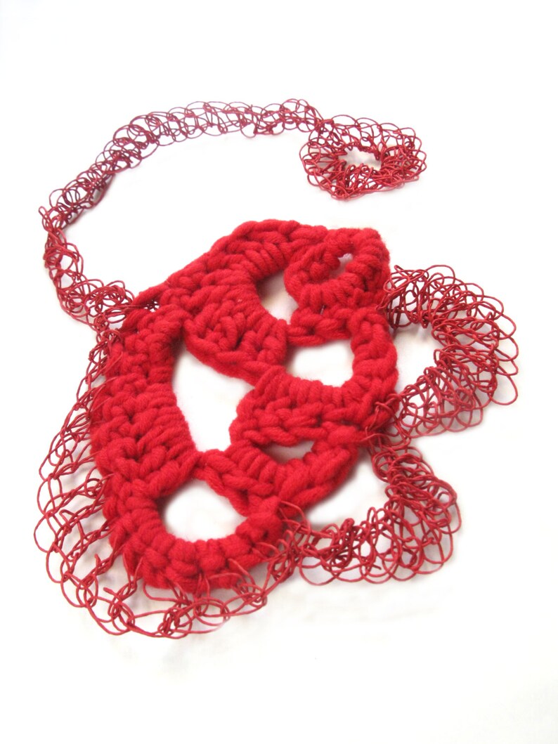 Paper Yarn Necklace, Red Necklace, Wool Yarn Jewelry, Yarn Necklace ...