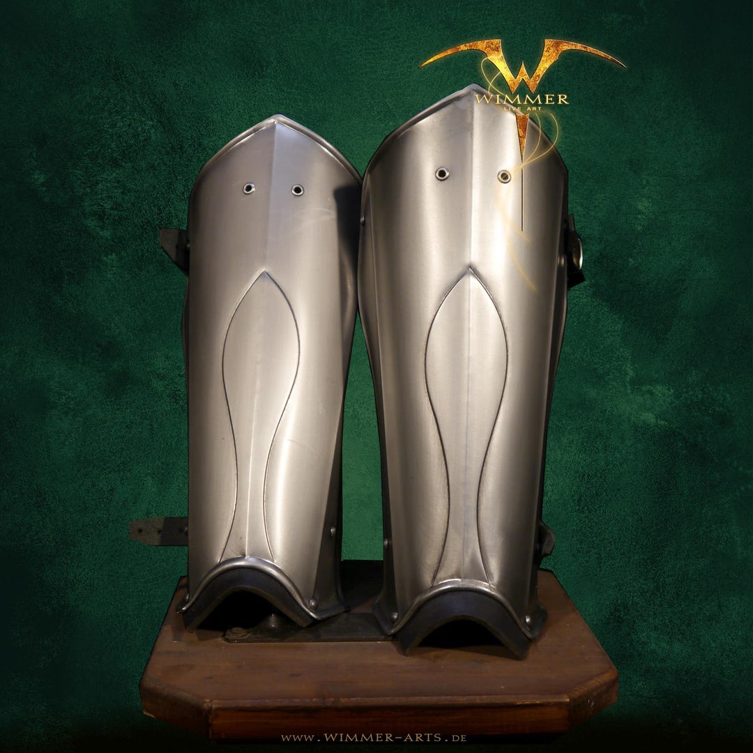 Metal Armor for LARP Steel Greaves for Men, Polished, Decorated With ...