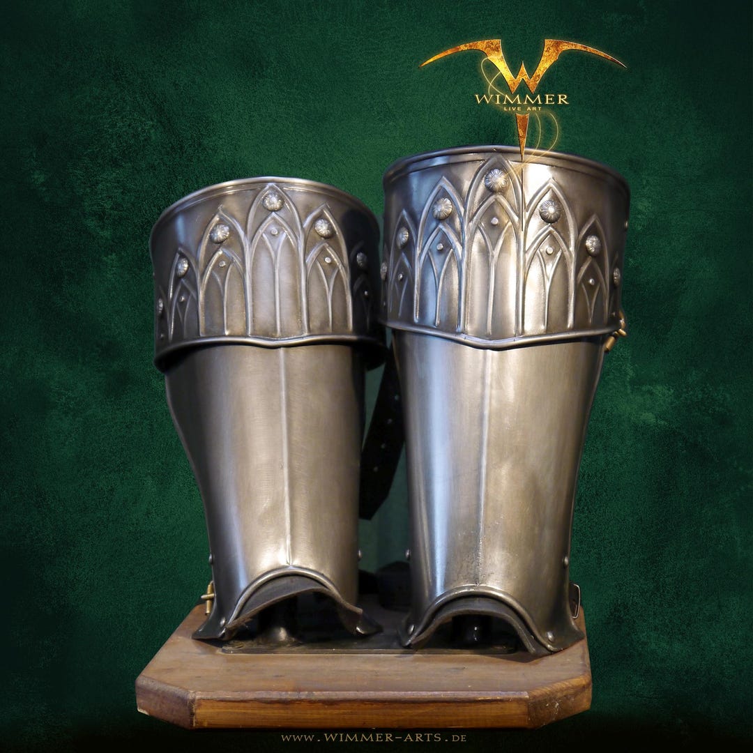Metal Armor for LARP - Greaves With Steel Cuff for Men, Antique Finish ...