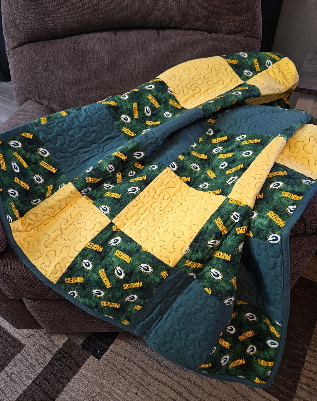 Green Bay Packers Plaid Flannel Quilt - Etsy