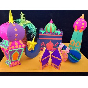 Ramadan 3D Paper Model Decoration Set B&W Templates Mosque With Minaret ...