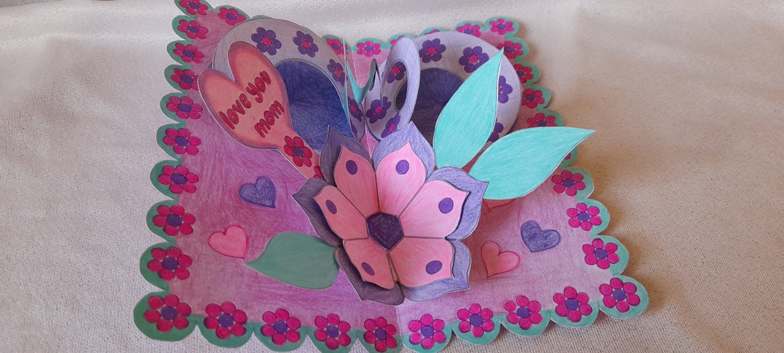 Mother's Day Pop up Card DIY Digital Download B&W Templates - Etsy