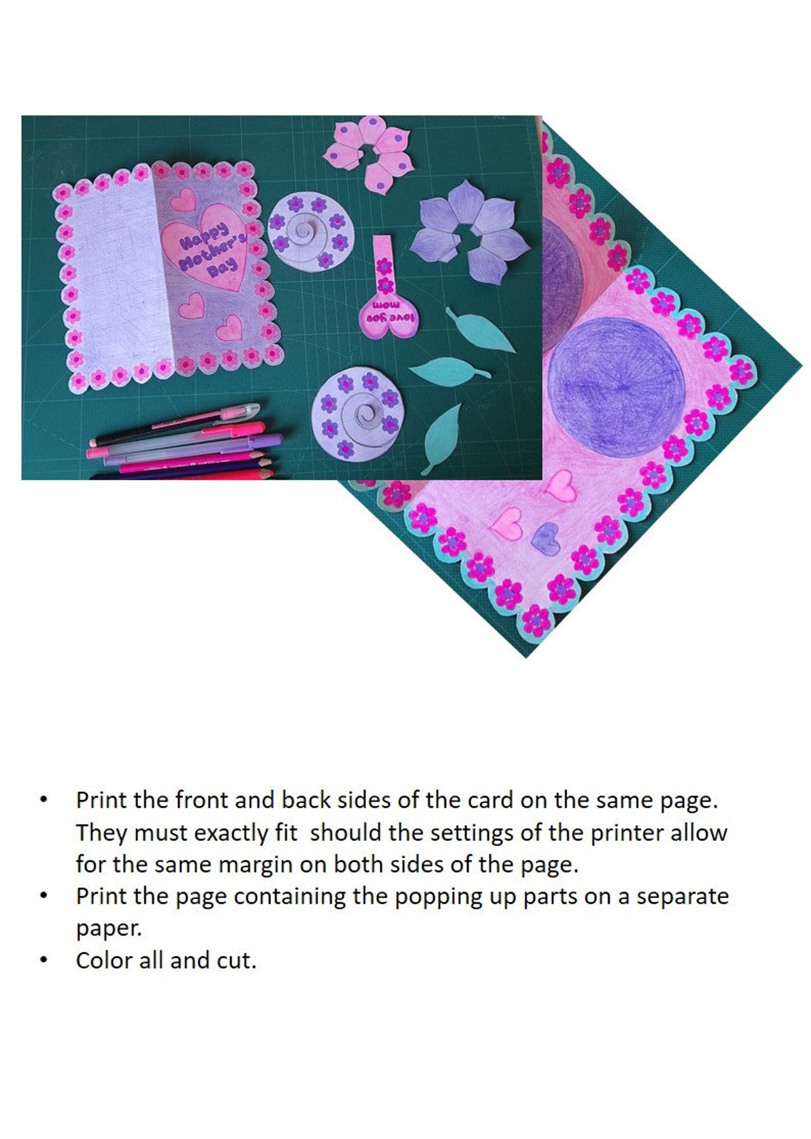 Mother's Day Pop up Card DIY Digital Download B&W Templates - Etsy