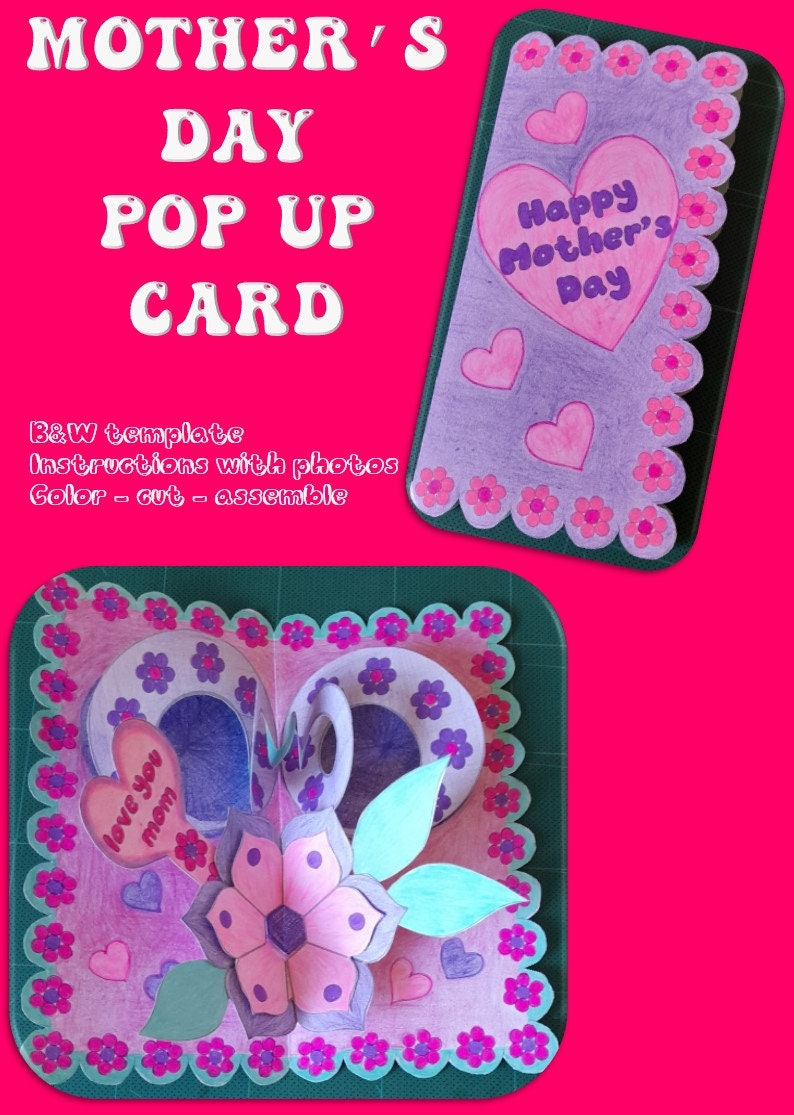 Mother's Day - Pop up Card - DIY - Digital Download - B&W Templates - Etsy