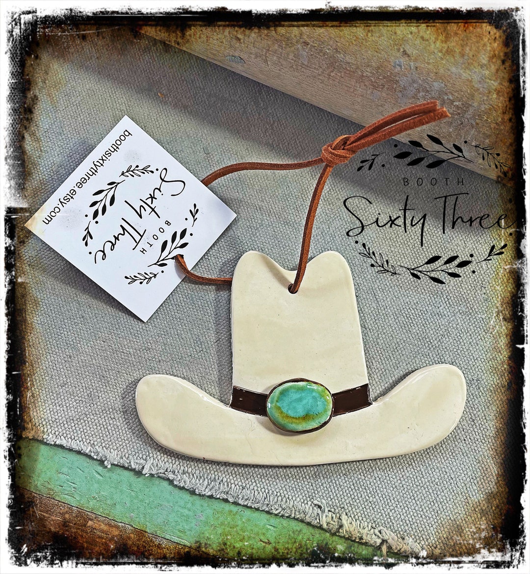 COWBOY HAT With TURQUOISE ... Handmade Ceramic Ornament by Susan Boyles ...