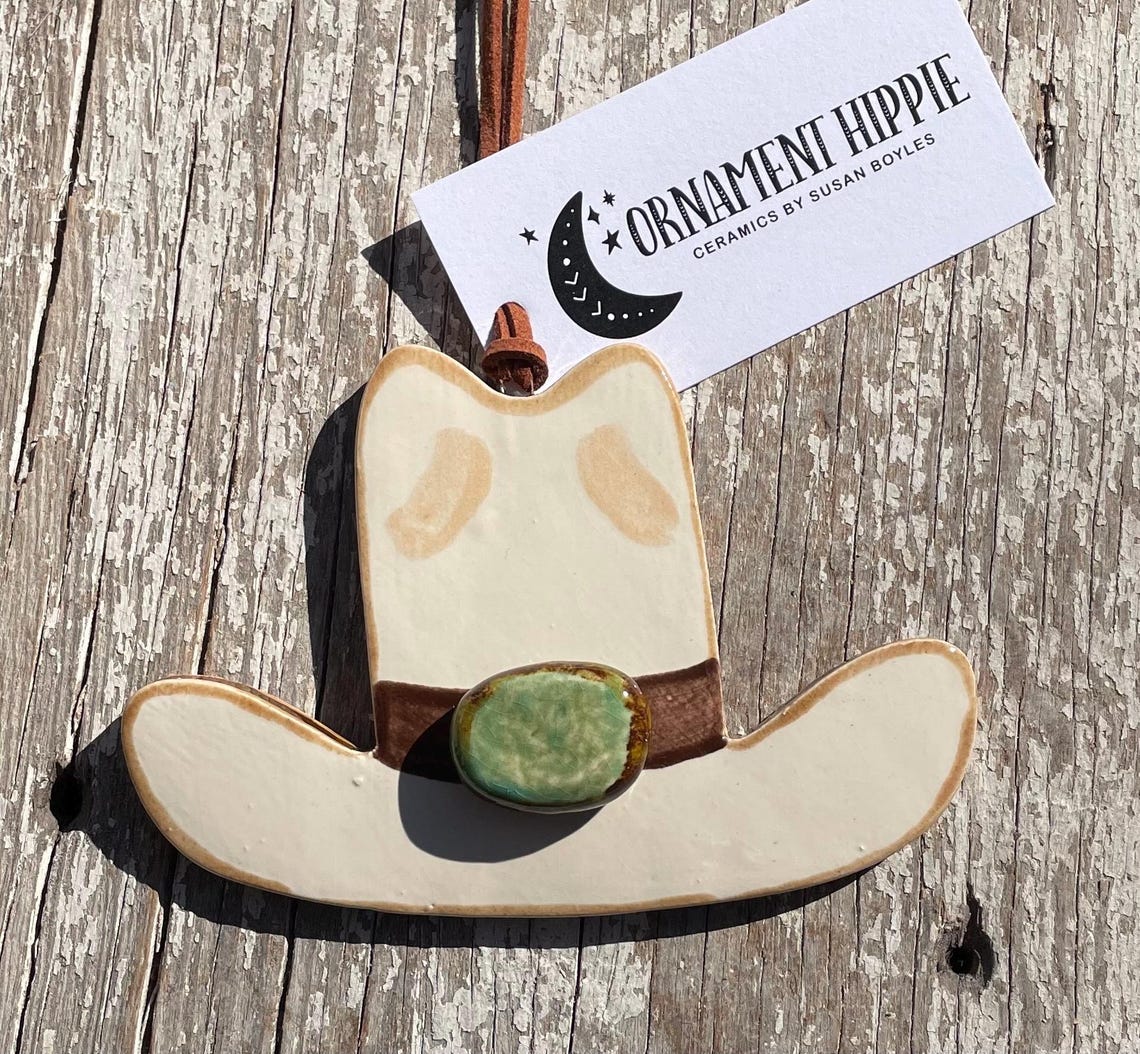 COWBOY HAT With TURQUOISE ... Handmade Ceramic Ornament by Susan Boyles ...
