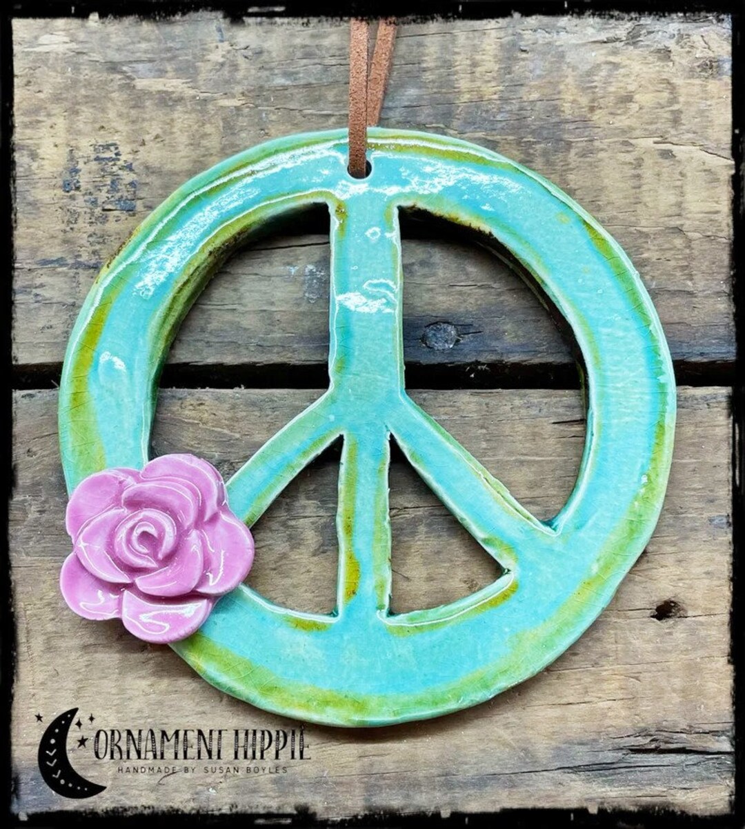 PEACE SIGN W/rose ... Handmade Ceramic Ornament by Susan Boyles - Etsy