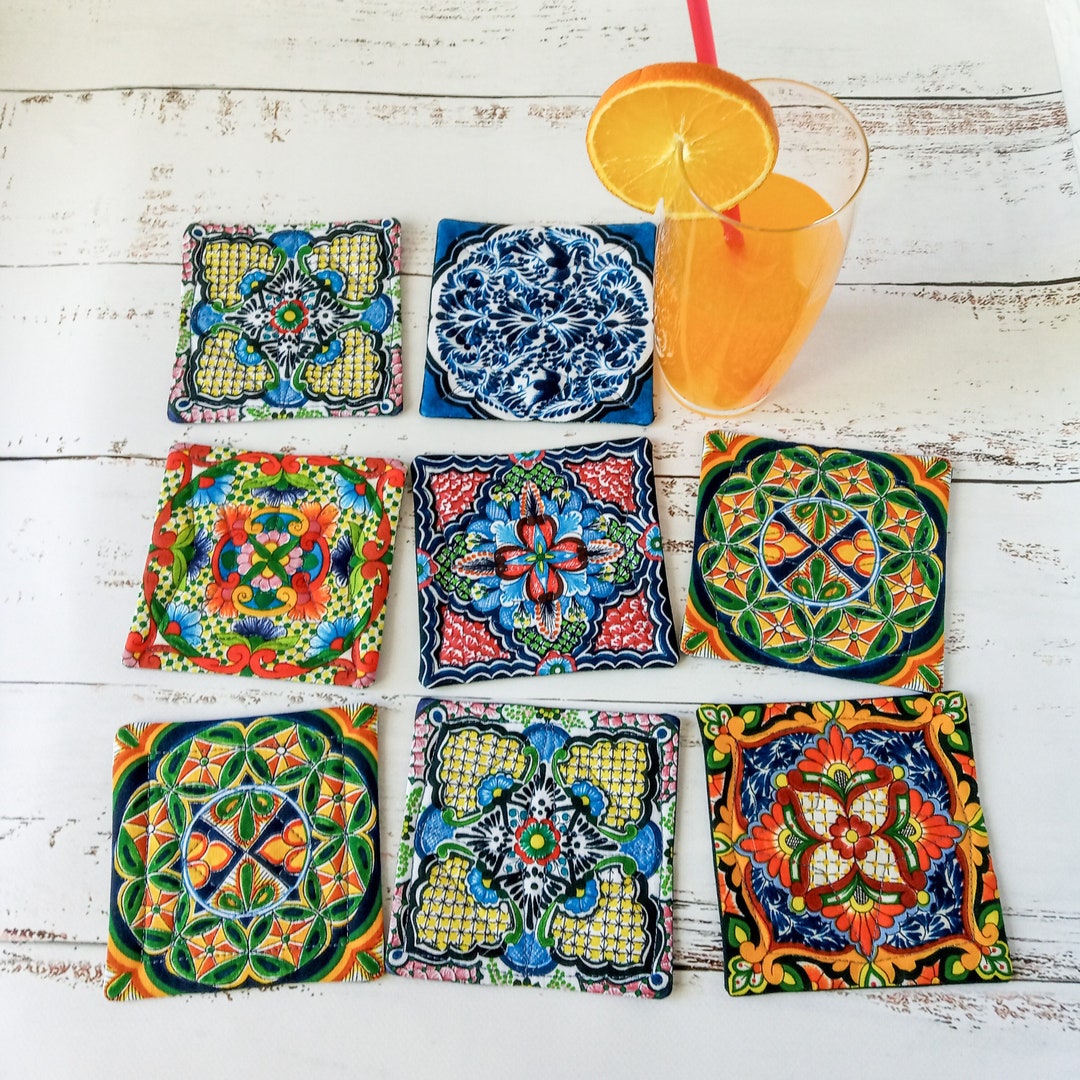 Set of 4 Quilted Coasters, Mediterranean Turkish Moroccan Coasters ...