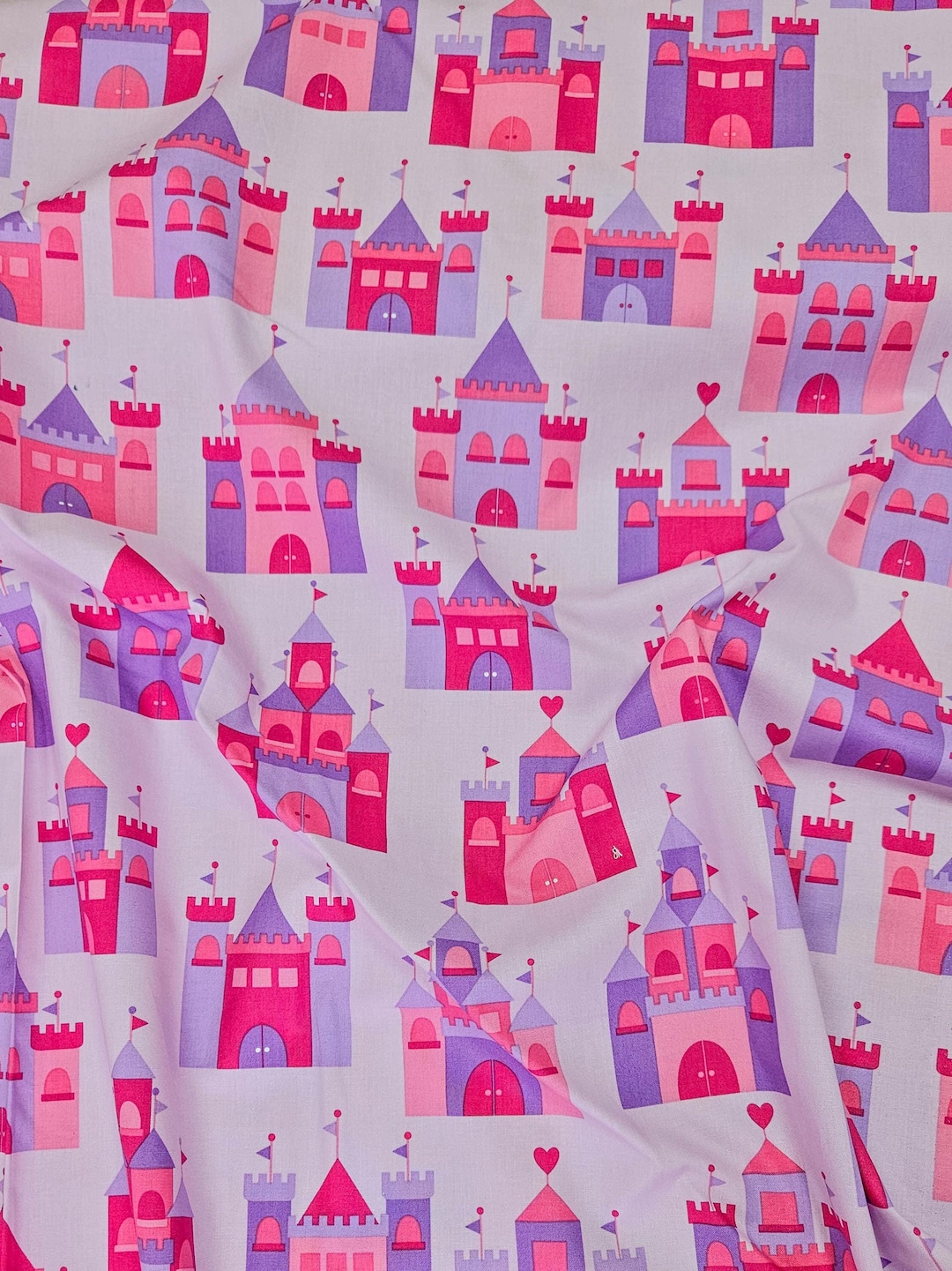 Princess Life Cotton Fabric With Castles Robert Kaufman Fabrics Natural ...