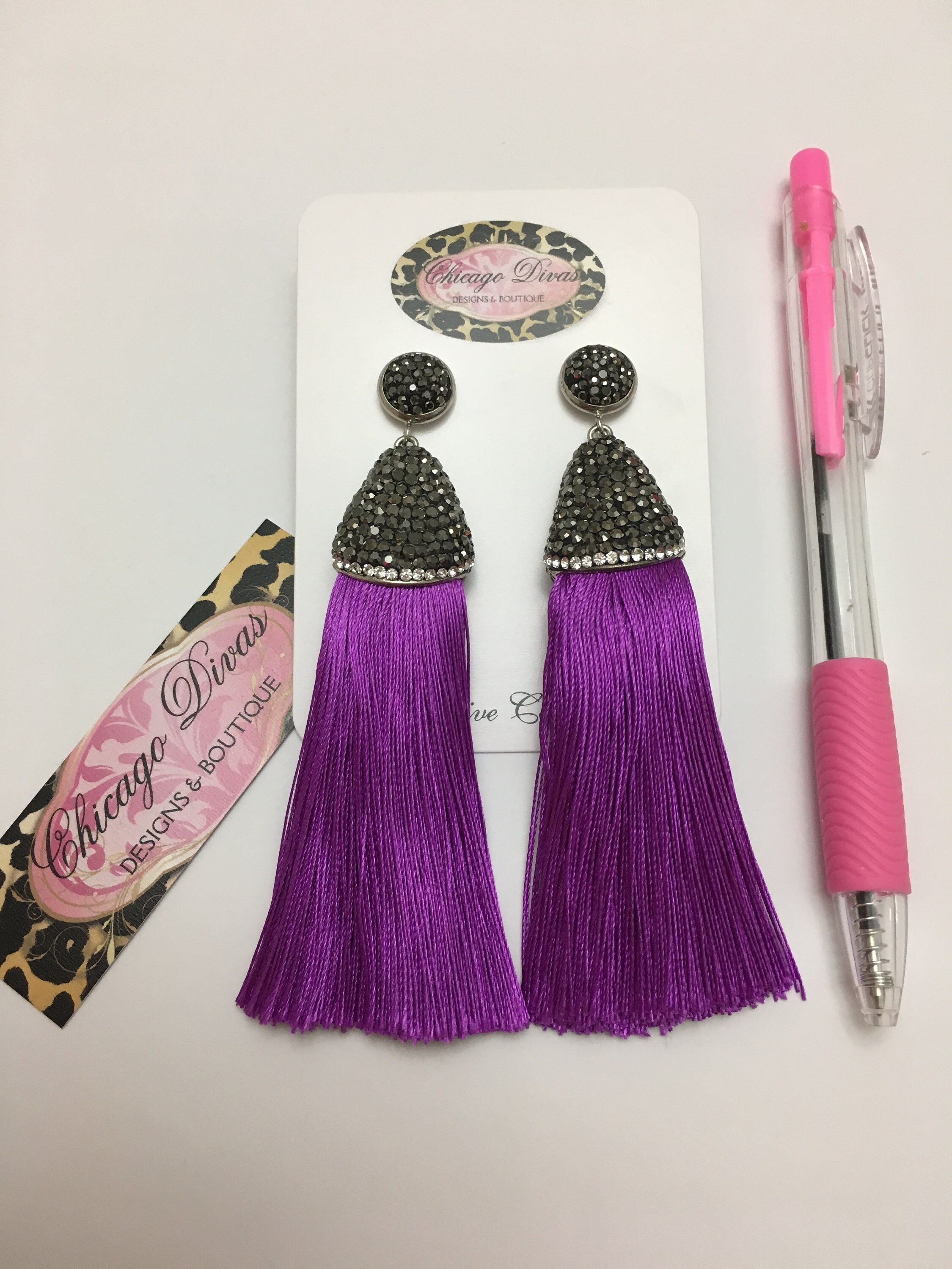Long TASSEL MAGENTA EARRINGS silky tassels beautiful adorable statement ...