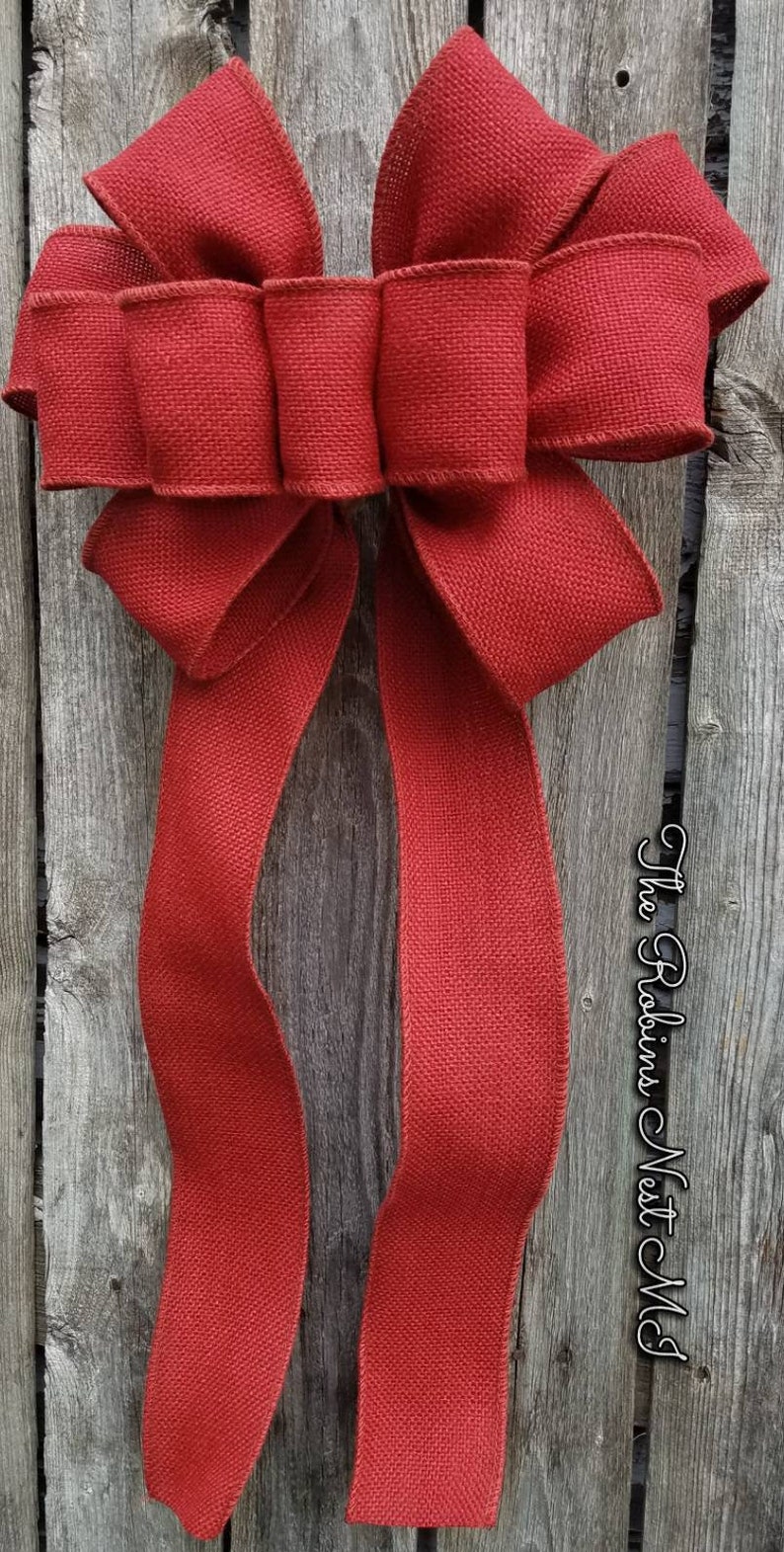 Rust Burlap Bows Rustic Red Burlap Ribbon Bow Autumn Barn | Etsy