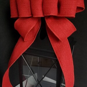Barn Red Burlap Bows, Rust Red Wired Ribbon Bow, Lantern Bow Decor ...