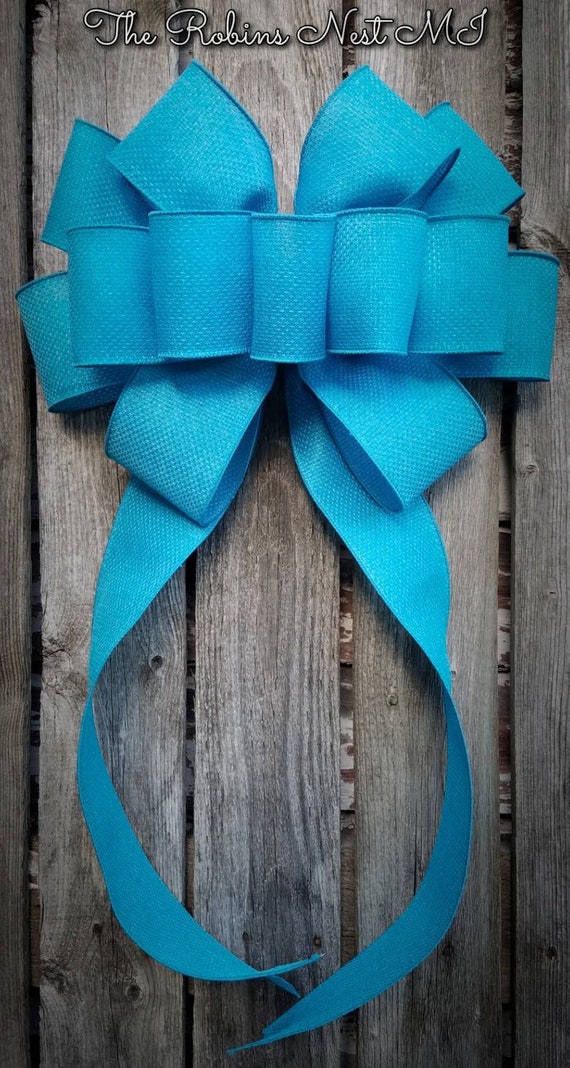 Turquoise Bow Burlap Bows Wedding Bow Pew Bow Wreath Bow Etsy