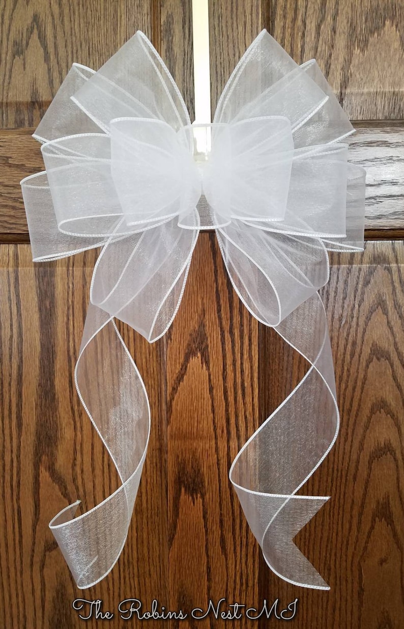 White Wedding Bow Bridal Bows Church Pew Bows White Sheer Etsy