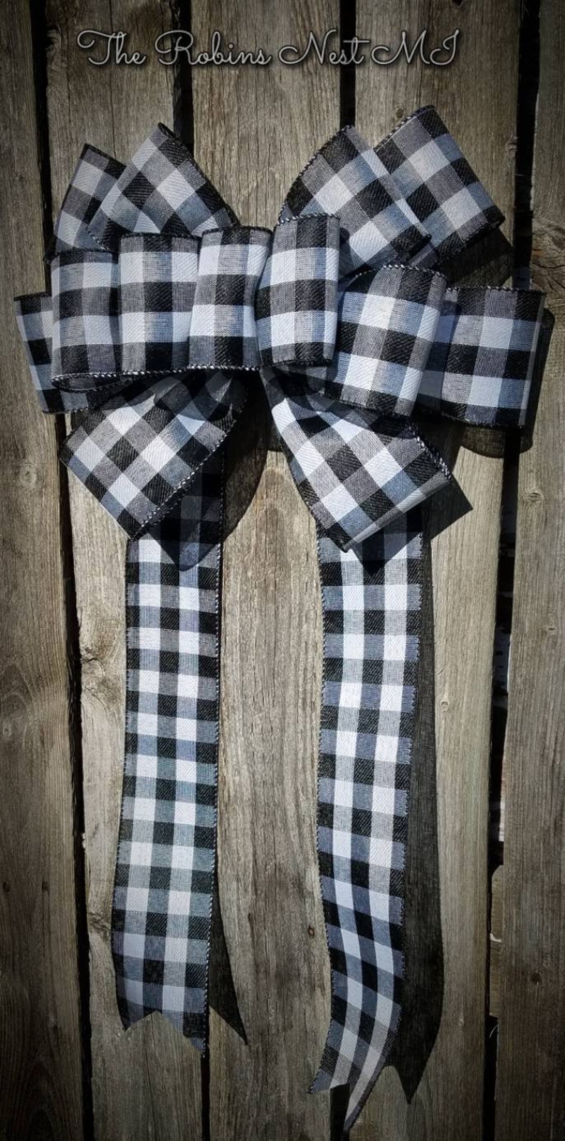 Plaid Bows Black White Checkered Bows Plaid Buffalo Check Etsy