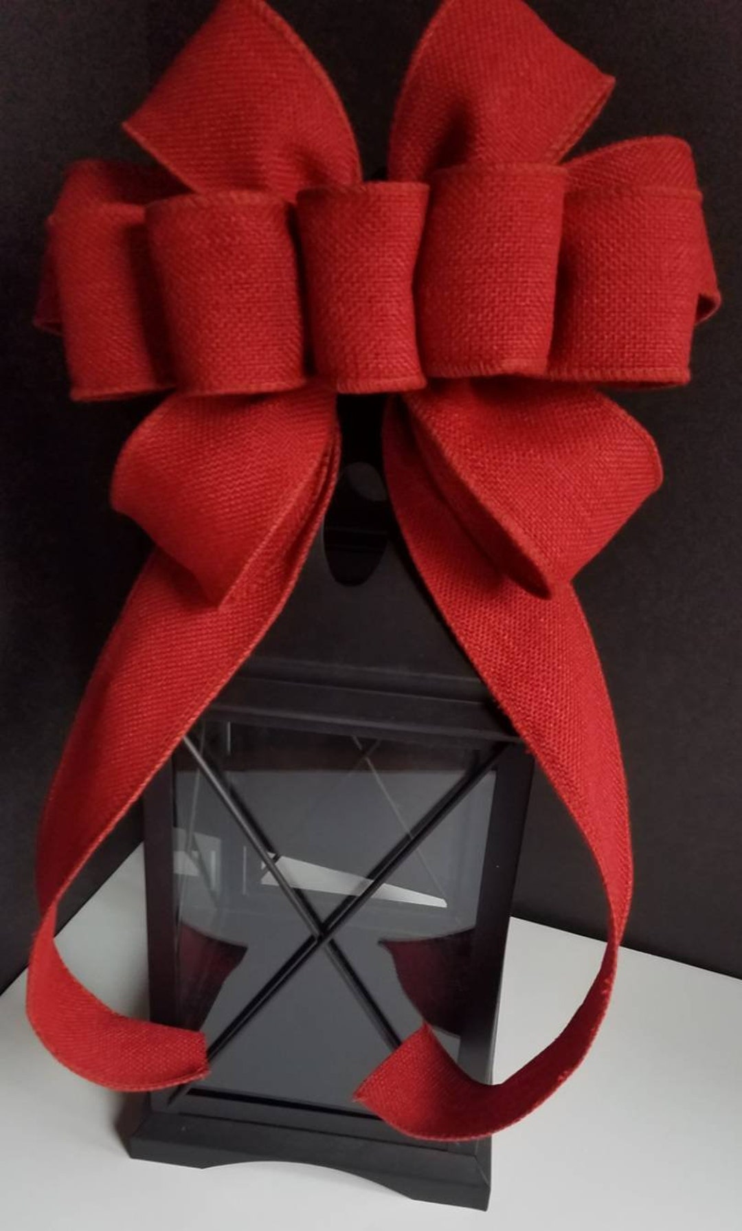 Barn Red Burlap Bows, Rust Red Wired Ribbon Bow, Lantern Bow Decor ...