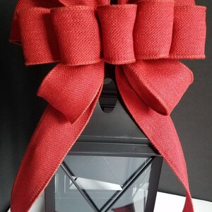 Barn Red Burlap Bows, Rust Red Wired Ribbon Bow, Lantern Bow Decor ...
