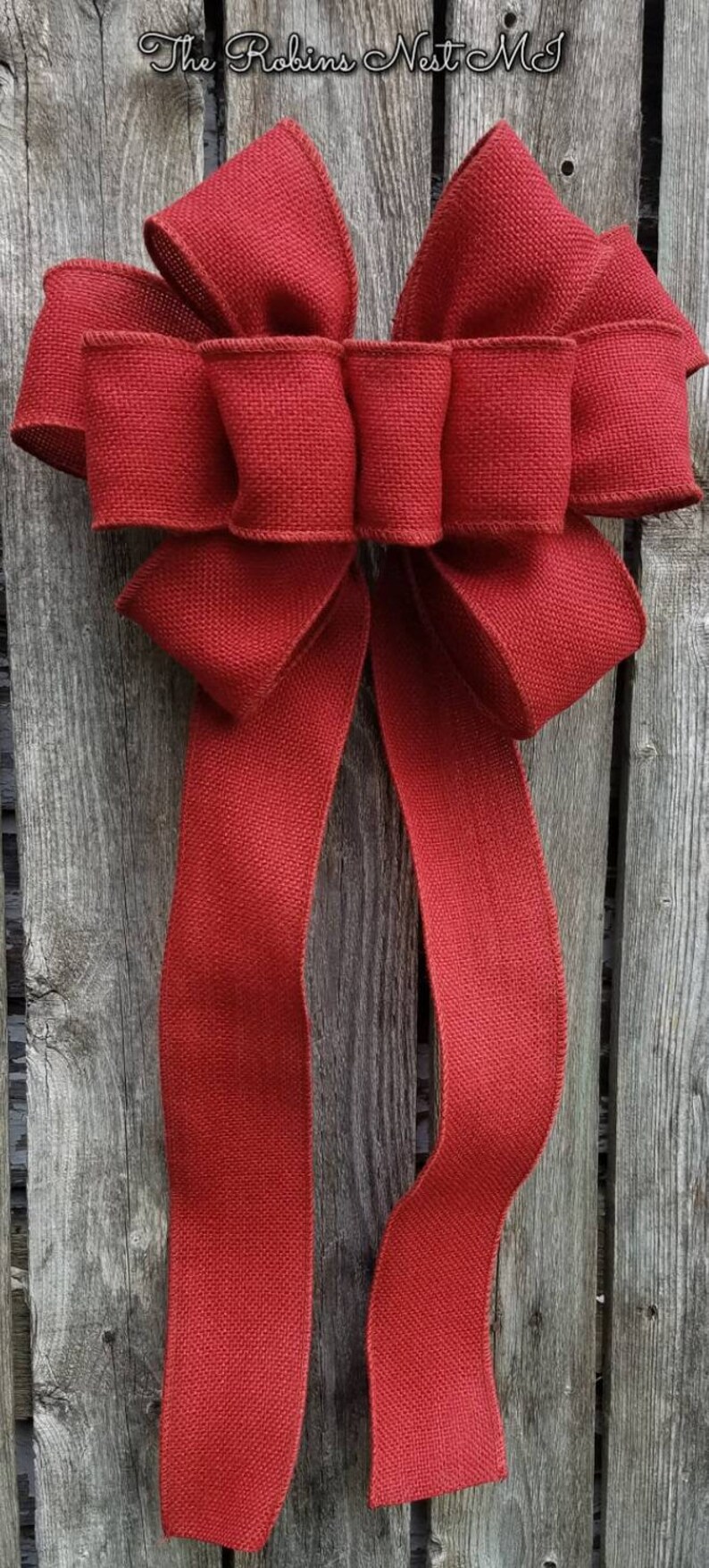 Rust Burlap Bows Rustic Red Burlap Ribbon Bow Autumn Barn | Etsy