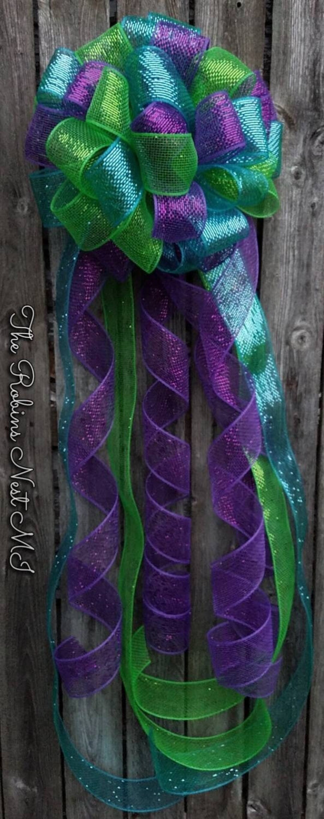 Teal Purple Lime Tree Topper Bows - Etsy