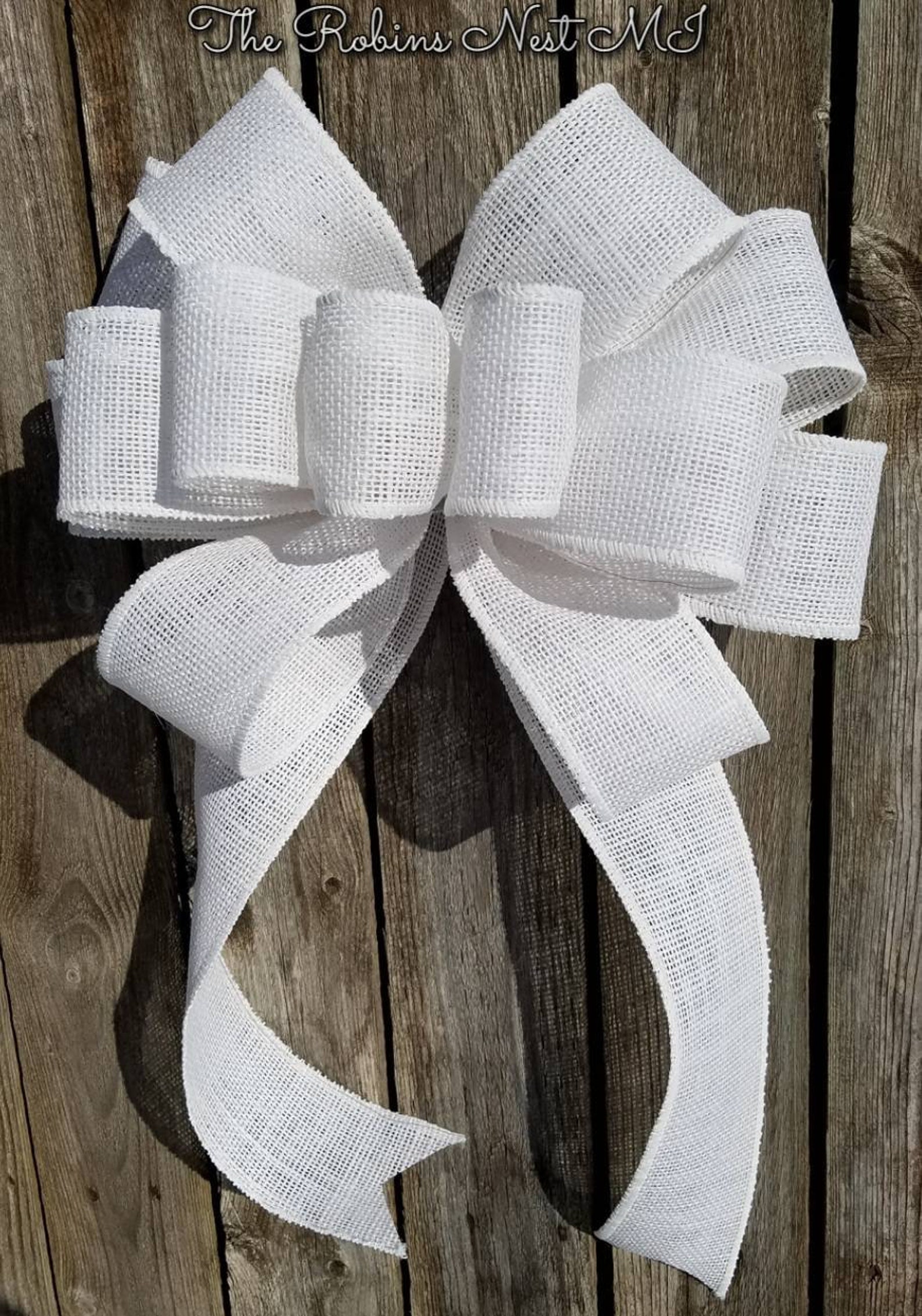 Burlap Bow White Bows of Hope Wired Burlap Ribbon Bows | Etsy