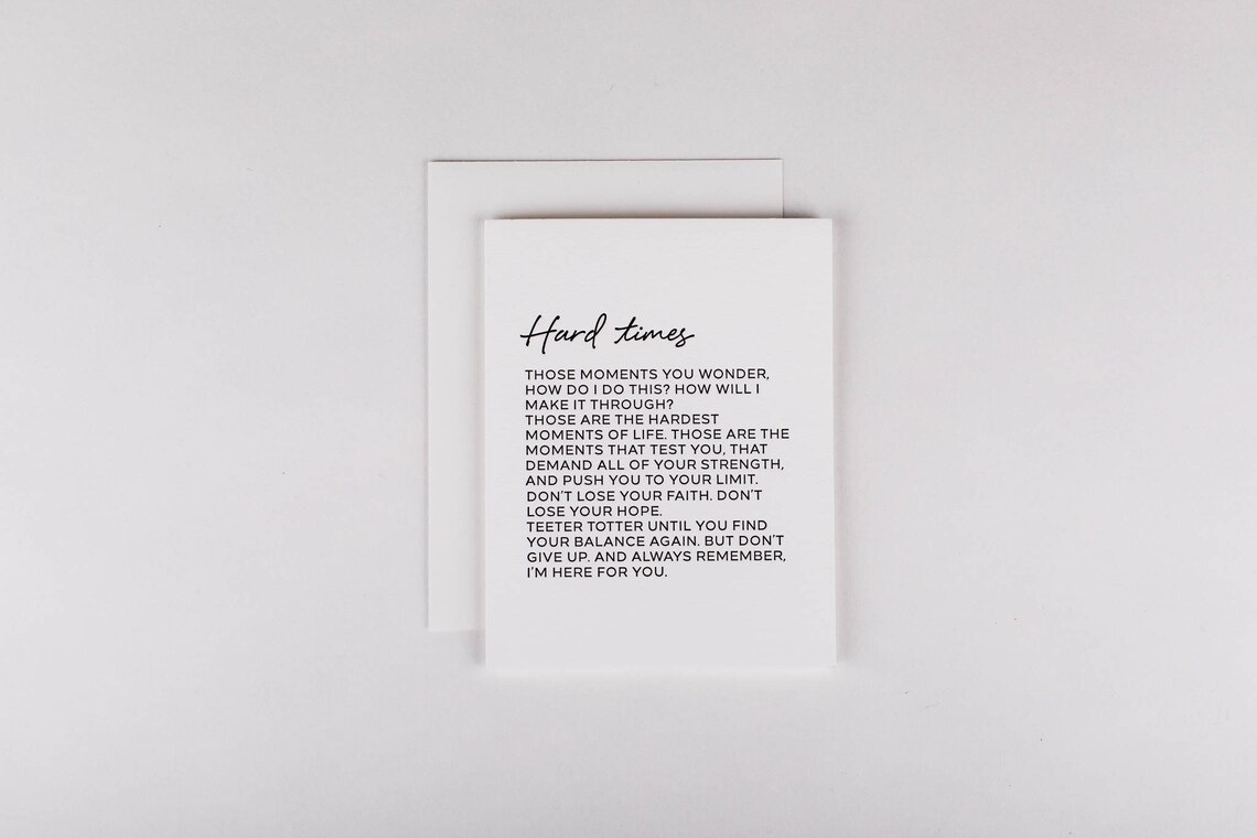 Hard Times Sympathy Thinking of You Sympathy Card - Etsy