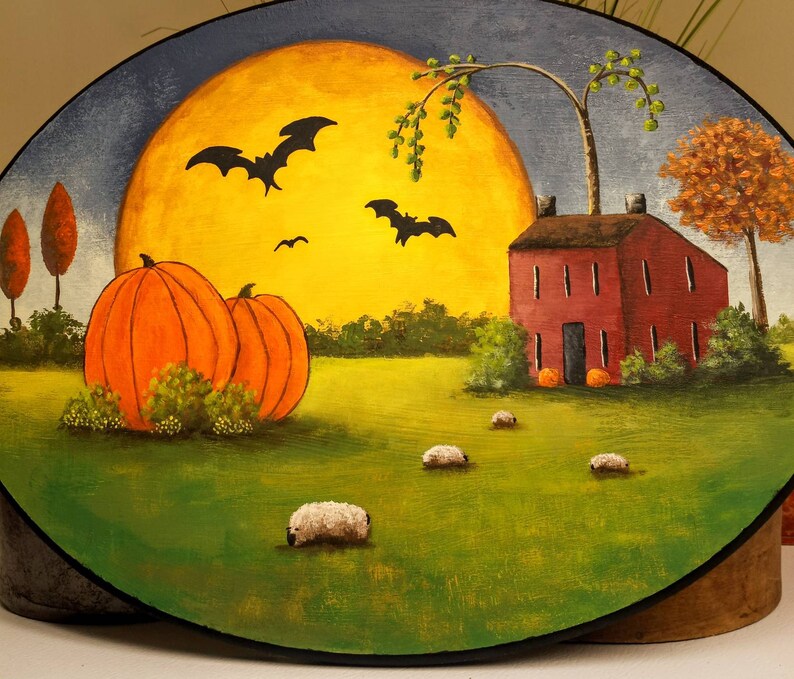 Handpainted Wooden Fall Halloween Folk Art Sign Wall Decor Autumn ...
