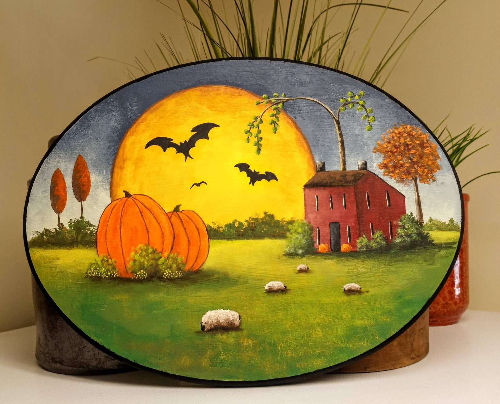 Handpainted Wooden Fall Halloween Folk Art Sign Wall Decor Autumn ...