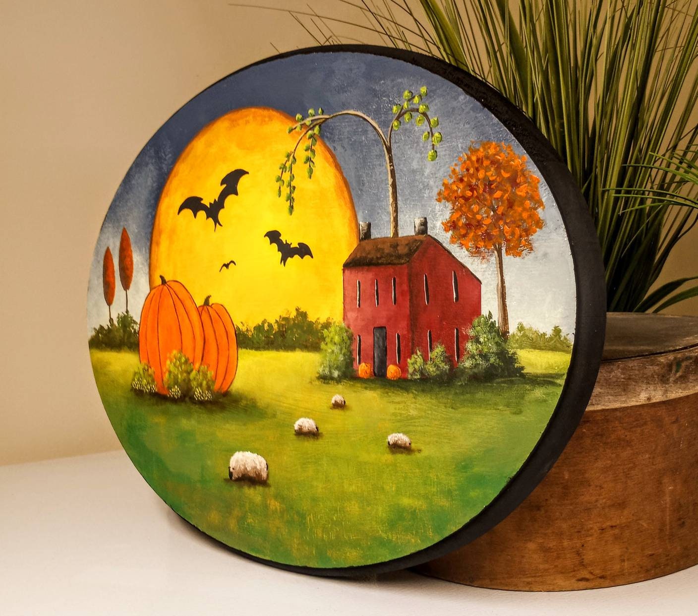 Handpainted Wooden Fall Halloween Folk Art Sign Wall Decor Autumn ...