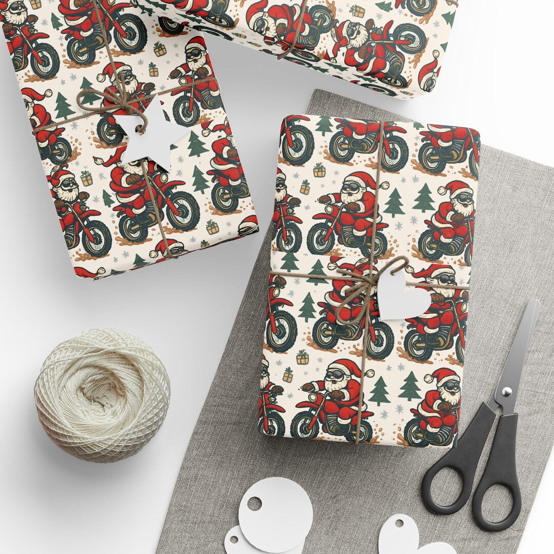Santa on Motorcycle Wrapping Paper: Playful Christmas Gift Wrap - Etsy