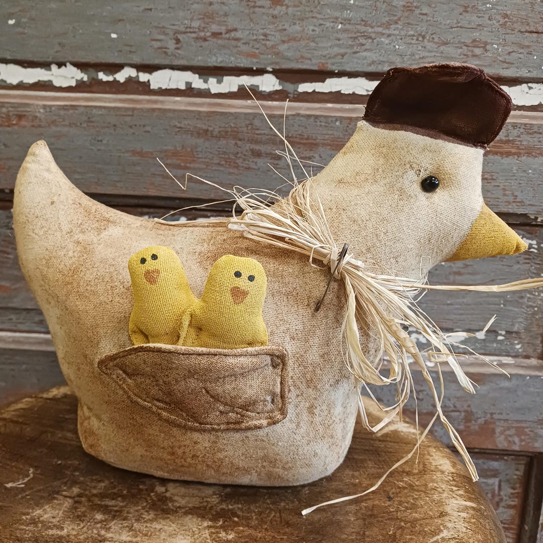 Primitive Farmhouse Country Rustic Chicken HEN & CHICKS Shelf Sitter Stump Doll - Etsy