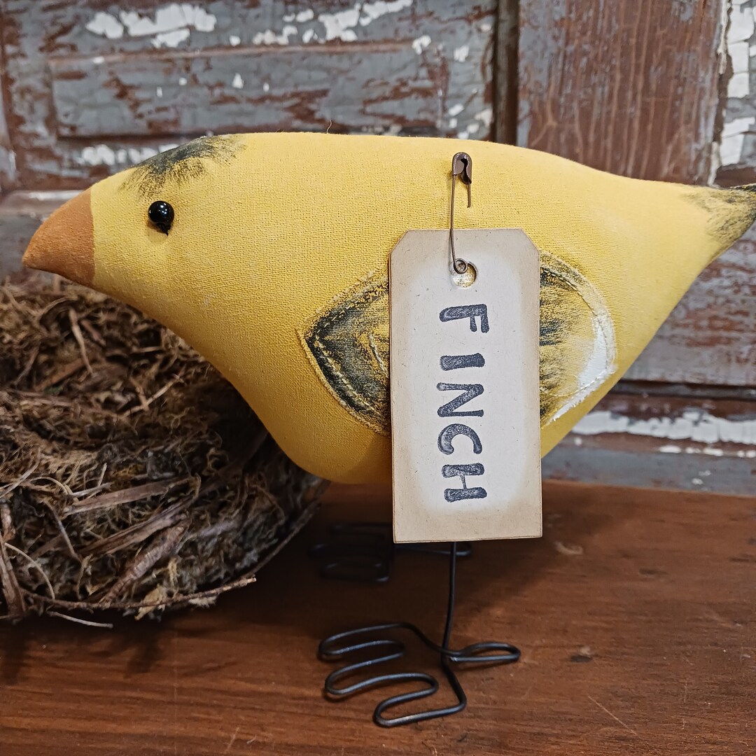 Primitive Fat Lil GOLDFINCH Bird Birdie Free-standing Ornie Shelf or ...