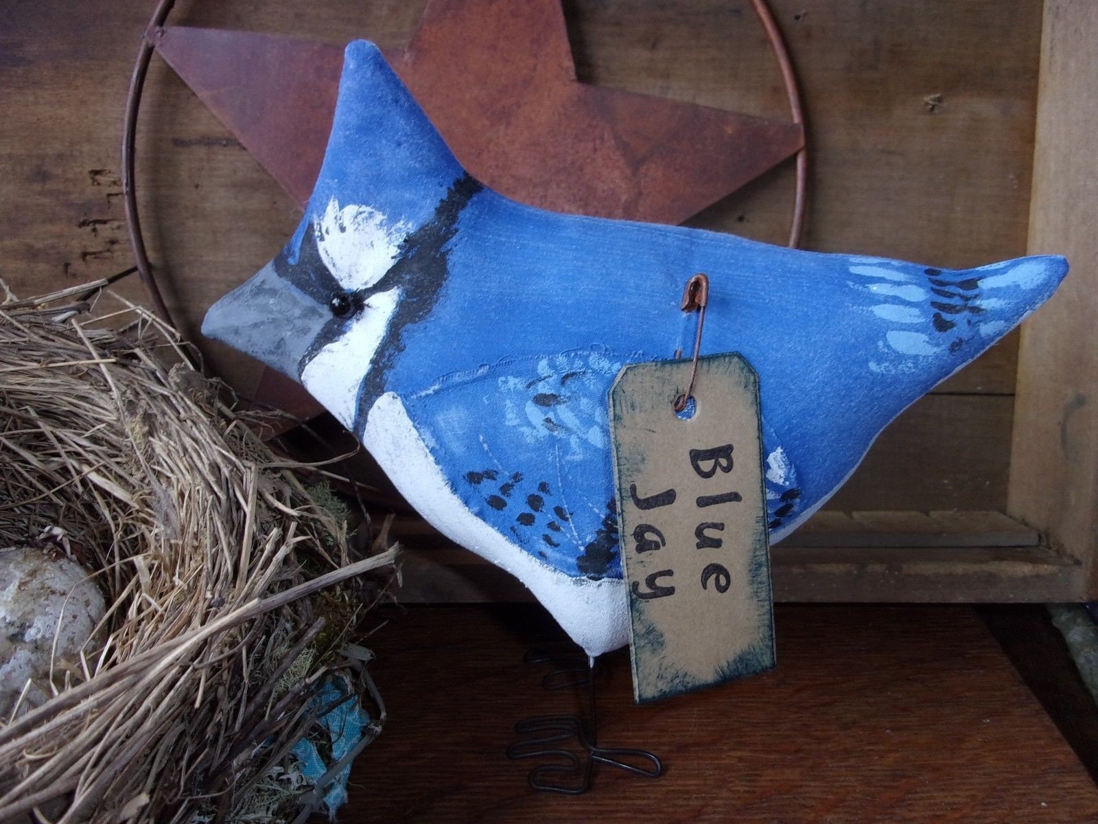 Primitive Fat Lil BLUEJAY Bird for Summer Rustic Folk Art Free Standing ...