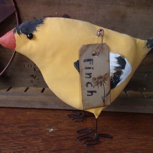 Primitive Fat Lil GOLDFINCH Bird Birdie Free-standing Ornie Shelf or ...