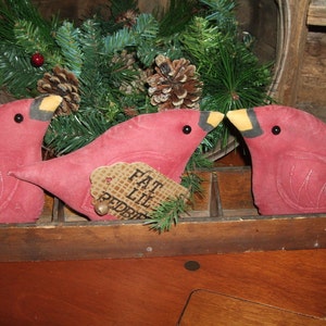 Primitive FAT Lil Redbirds! Three (3) Bowl Filler Folk Art Ornies ...