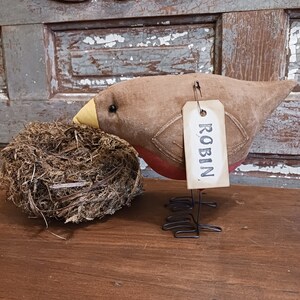 Primitive Fat Lil ROBIN Bird Summer Folk Art Free Standing Ornie Tuck ...
