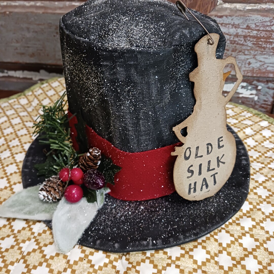 Primitive FROSTY SNOWMAN Olde Silk Hat Christmas Winter Shelf Sitter ...